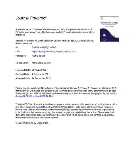 Pdf A Framework For Gis Based Site Selection And Technical Potential Evaluation Of Pv Solar