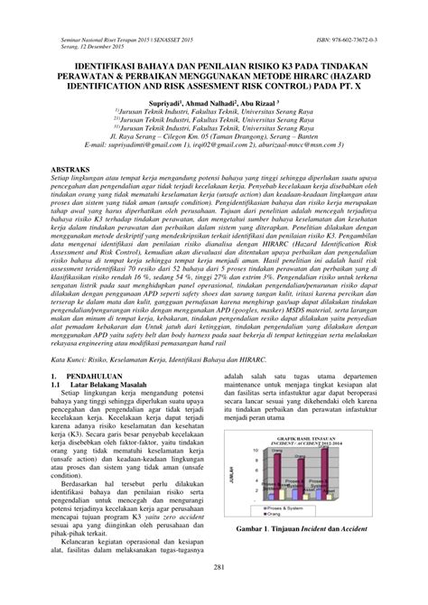 Pdf Identifikasi Bahaya Dan Penilaian Risiko K3 Pada Tindakan