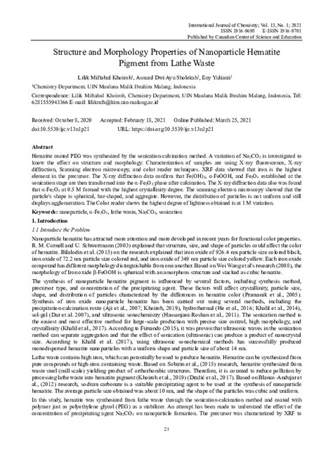 Pdf Structure And Morphology Properties Of Nanoparticle Hematite