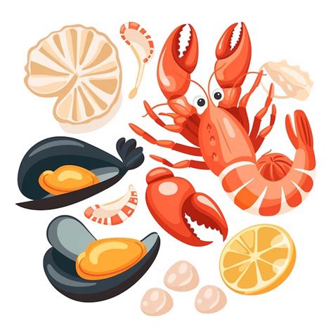 Seafood Vector Illustration Fish Food Sea Ocean Fresh Design Crab Icon