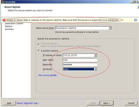 solved error when try to convert a centos linux to vmware using the