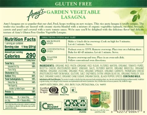 Amys® Garden Vegetable Lasagna Frozen Meal 1025 Oz Frys Food Stores
