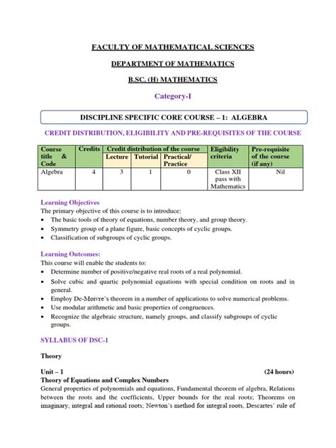B Sc H Mathematics Syllabus Pdf Group Mathematics Integral