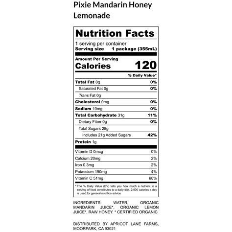 Pixie Mandarin Honey Lemonade 12 Pack Apricot Lane Farms