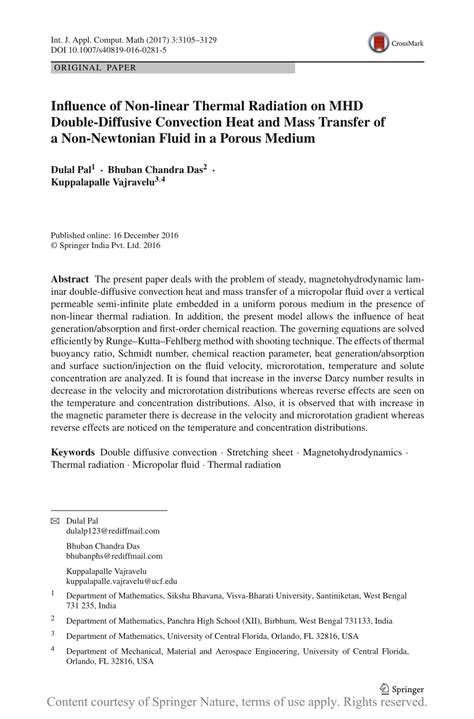 Influence Of Non Linear Thermal Radiation On Mhd Double Diffusive