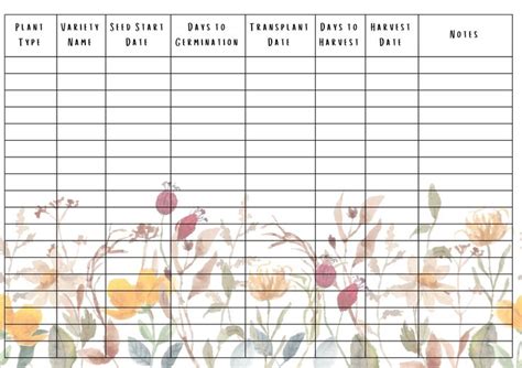 Floral Digital Seed Tracker Printable Seed Sowing Sheet Printable Seed Tracker Garden Seed