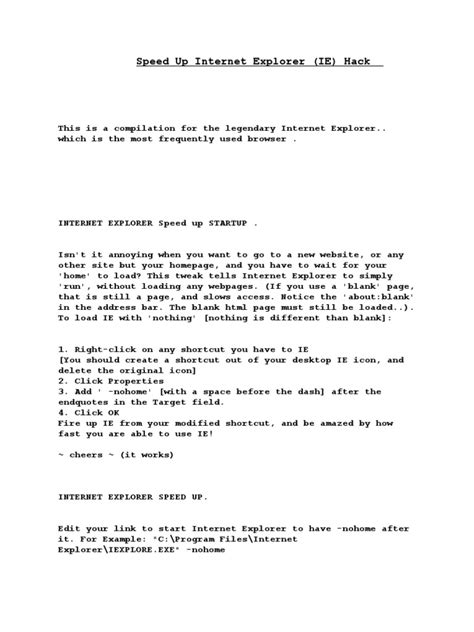 Speed Up Internet Explorer Ie Hack Pdf Windows Registry