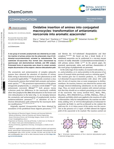Pdf Oxidative Insertion Of Amines Into Conjugated Macrocycles Transformation Of Antiaromatic