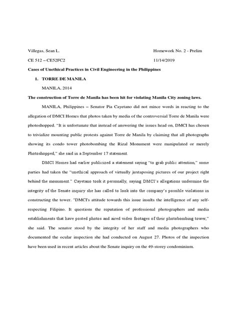 Unethical Practices In Civil Engineering Two Case Studies Of