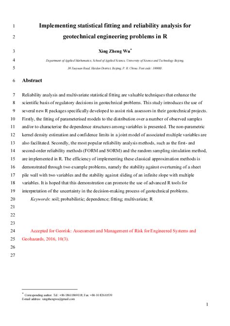 Pdf Implementing Statistical Fitting And Reliability Analysis For Geotechnical Engineering