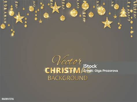 스파클링 크리스마스 반짝이 장식품 황금 축제 테두리 공 및 리본에 매달려 함께 축제 화 환입니다 갈란드 장식품에 대한 스톡 벡터 아트 및 기타 이미지 Istock