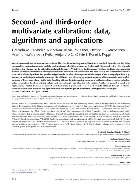 Pdf Second And Third Order Multivariate Calibration Data Algorithms And Applications