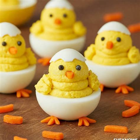 Creative Food Art Chick Shaped Deviled Eggs Stock Illustration Illustration Of Adorable