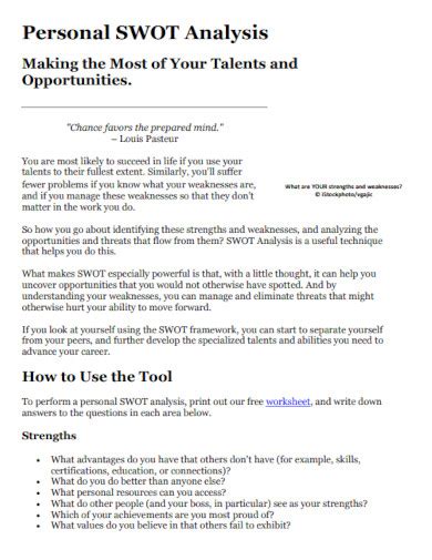 FREE Personal SWOT Analysis Samples To Download