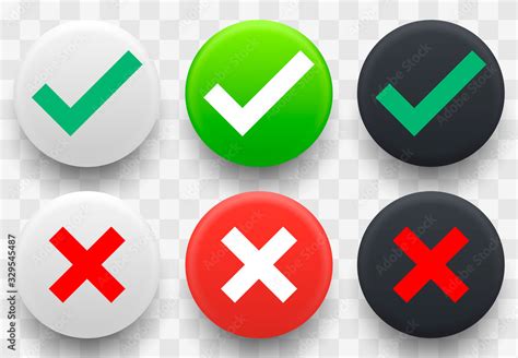 Set Of Check And Cross Icon Button On A Transparent Background Vector Illustration Stock