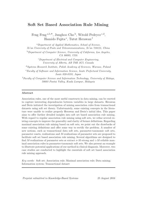 Pdf Soft Set Based Association Rule Mining