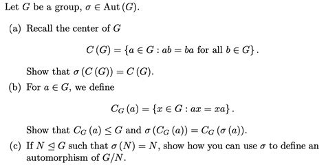 solved let g be a group σ∈aut g a recall the center of