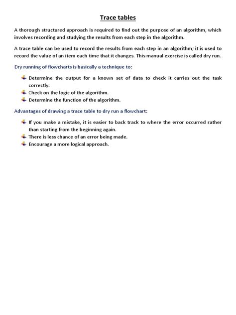 trace tables dry running of flowcharts is basically a technique to pdf