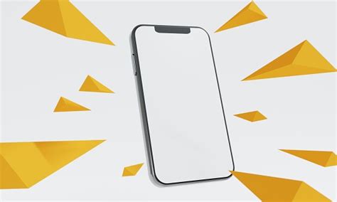 금융 및 거래를 위해 흰색 배경을 분리하는 금색 추상적인 모양의 디자인을 가진 스마트폰 쇼핑 모바일 앱 캐쉬백 및 뱅킹 돈 절약 빈 화면 복사 공간3d 렌더링을 조롱합니다