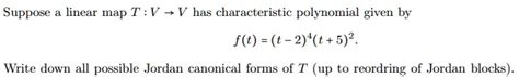 solved suppose a linear map t v v has a characteristic polynomial