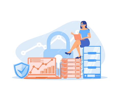 premium vector the woman saves data in the database server with