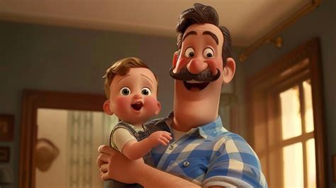 Premium Photo A Cartoon Of A Father And Son Hugging Each Other