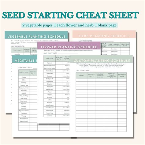 Seed Starting Cheat Sheet Garden Planner Printable Digital Download