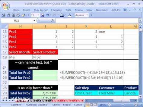 Excel Formula Efficiency SUMPRODUCT Function Examples YouTube