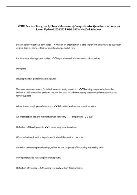APHR Practice Test Given By Tom With Answers Comprehensive Questions And Answers APHR