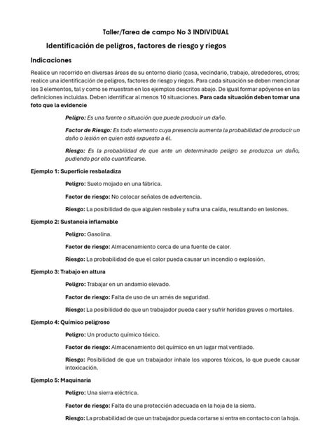 Siso Tarea De Campo No 3 Individual Identificación De Peligros