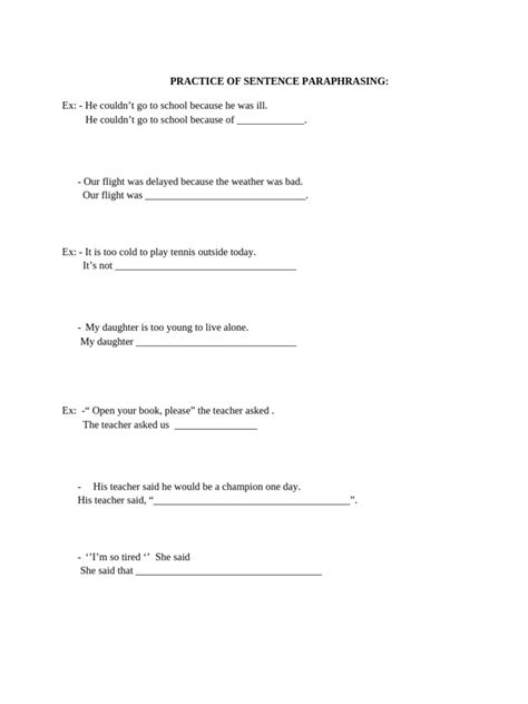 Practice Of Sentence Paraphrasing Pdf