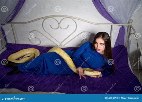 Beautiful Woman With Python Stock Photo Image Of Calendar Dress 55958390