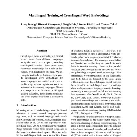 Multilingual Training Of Crosslingual Word Embeddings Acl Anthology