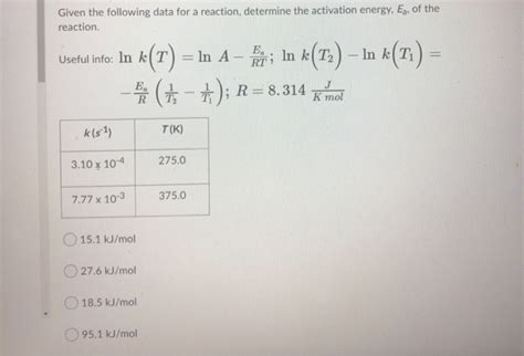 Solved Given The Following Data For A Reaction Determine Chegg