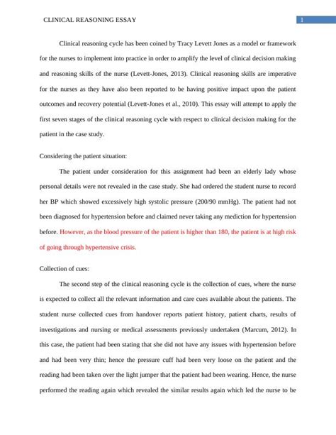 Clinical Decision Making A Nursing Clinical Reasoning Case