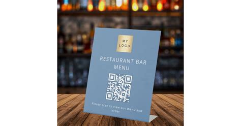 Dusty Blue Restaurant Cafe Bar Scan Menu Qr Code Pedestal Sign Zazzle