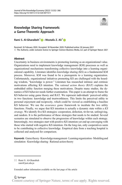 Knowledge Sharing Framework A Game Theoretic Approach Request Pdf