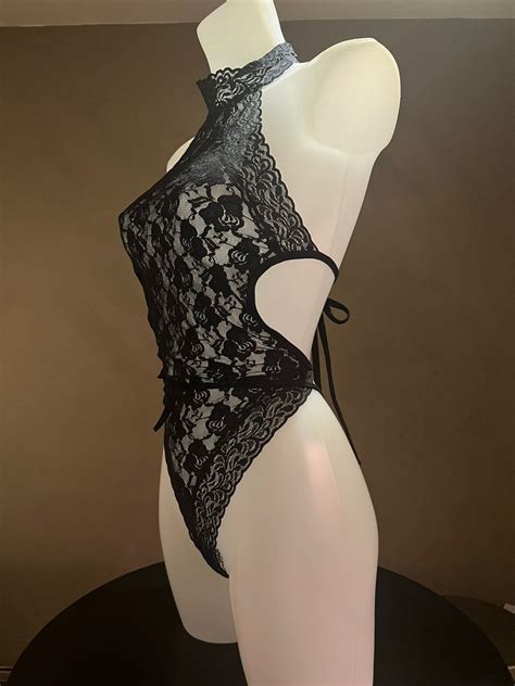 Black Lace Bodysuit Etsy
