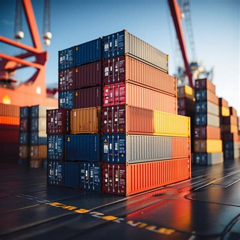 Premium Photo Harbor Container Display Stacked Cargo Containers
