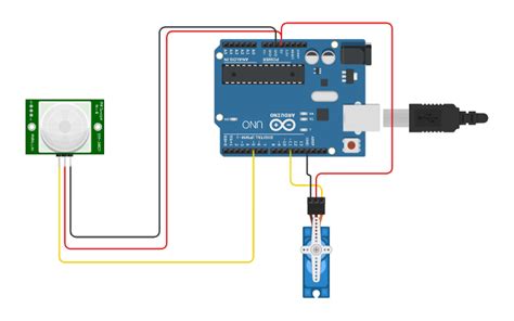 circuit design servo motion sensor tinkercad