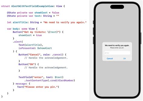 how to show swiftui alerts with buttons textfields and error messages