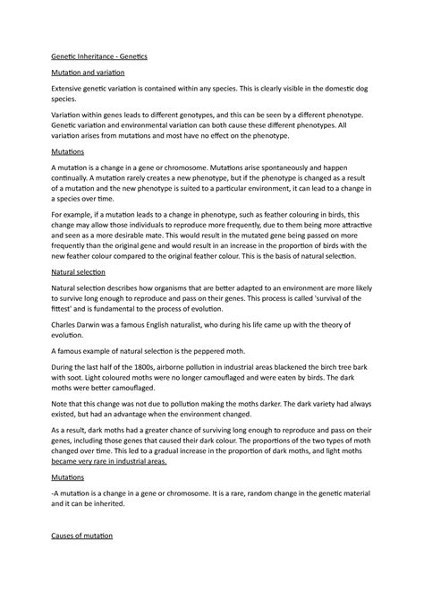 Genetic Inheritance Lecture Notes 3 5 Genetic Inheritance Genetics Mutation And Variation