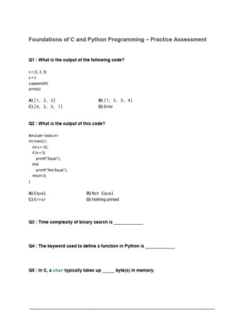 Foundations Of C And Python Programming Practice Assessment Pdf