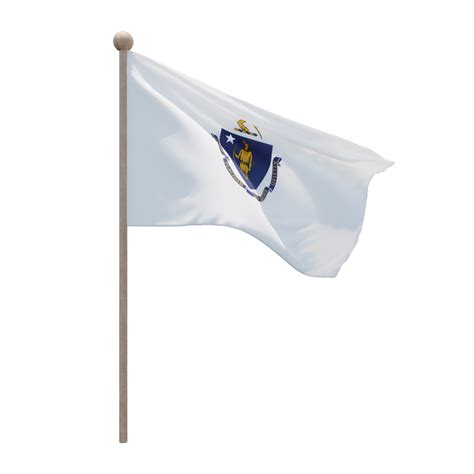 Massachusetts 3d Illustration Flag On Pole Wood Flagpole 11285505 Png