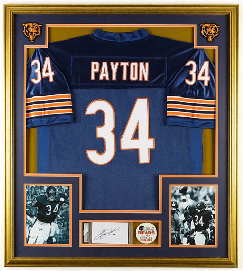 Walter Payton Signed Bears Custom Framed Cut Display With Jersey