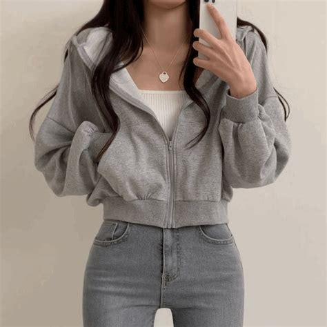 허리잘록여리여리 안꾸며도 예뻐~무지 아방핏 크롭 후드집업