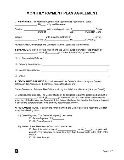 Free Payment Plan Agreement Template Pdf Word Eforms