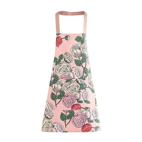 Floral Print Kitchen Apron With Adjustable Neck Strap And Large Front