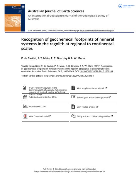 Pdf Recognition Of Geochemical Footprints Of Mineral Systems In The Regolith At Regional To