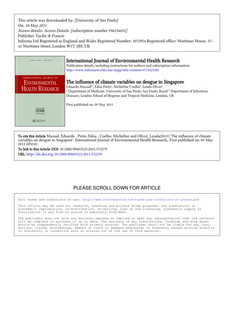 Pdf The Influence Of Climate Variables On Dengue In Singapore